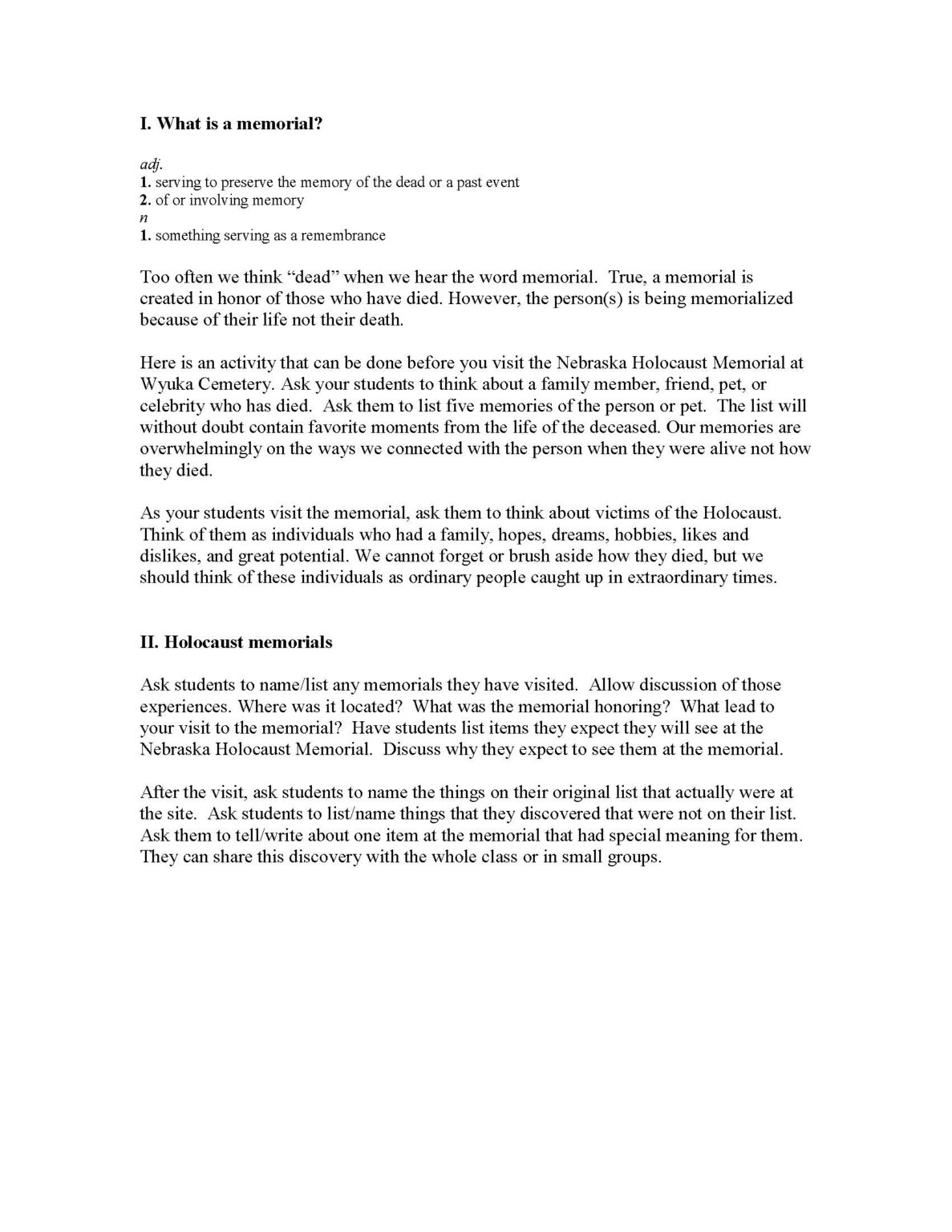 Nebraska State Holocaust Memorial-Wyuka Cemetery - Institute for ...